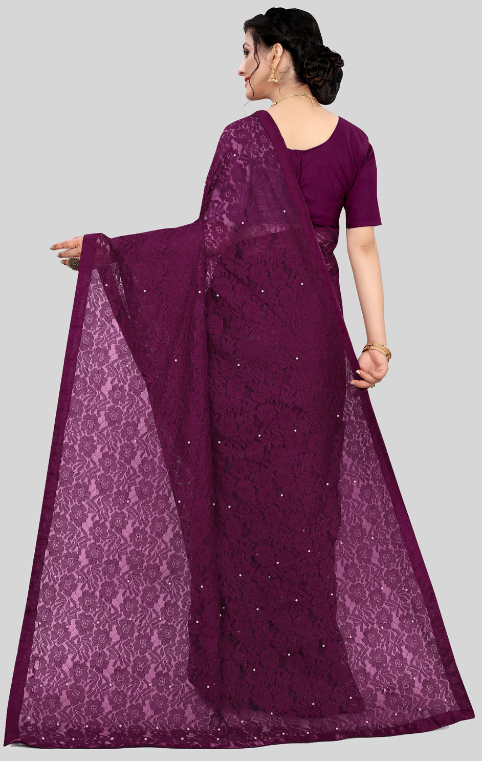 Festive, Party Wear Purple and Violet color Net fabric Saree : 1796020
