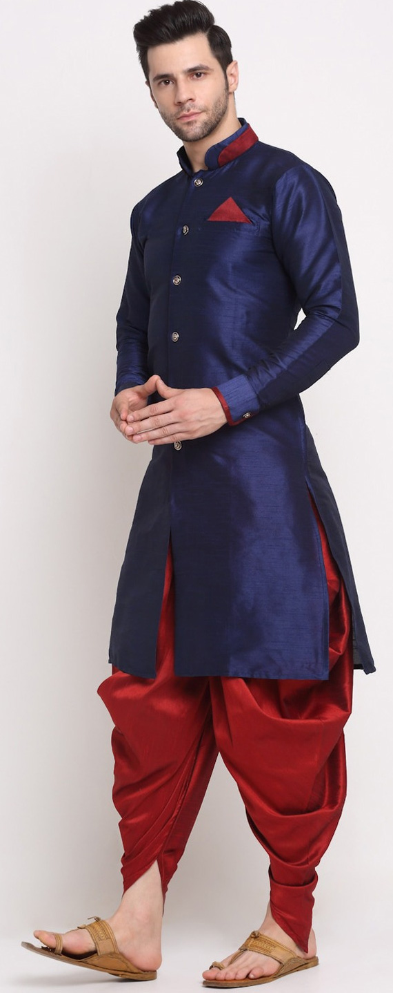 Blue color Dupion Silk fabric Dhoti Kurta : 1833073