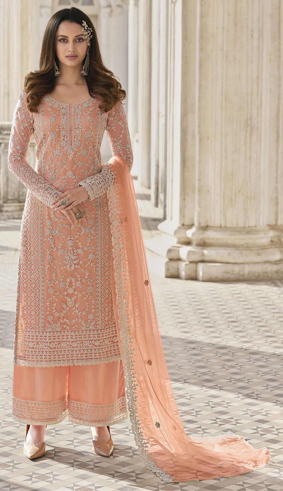 Party Wear, Reception, Wedding Pink and Majenta color Net fabric Salwar ...