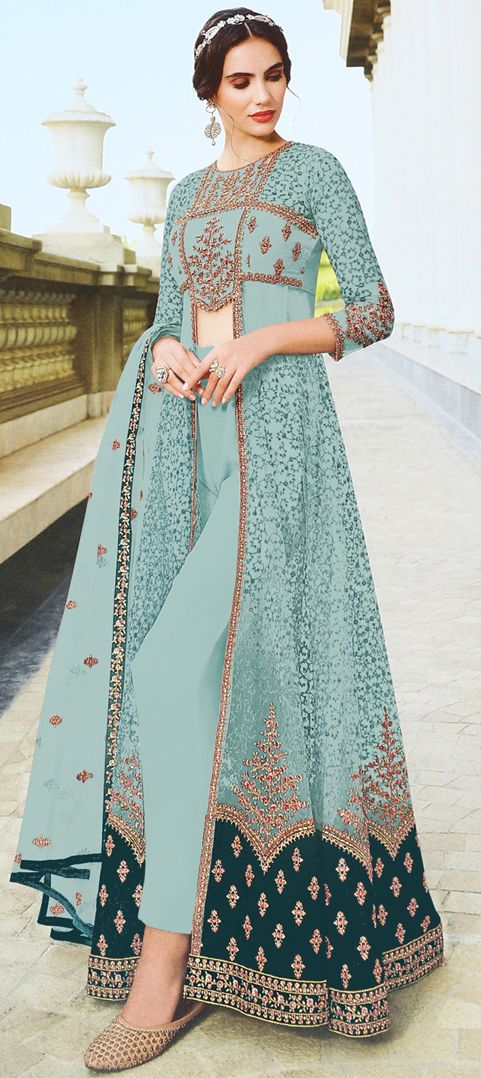 Festive, Reception Blue color Net fabric Salwar Kameez : 1902003