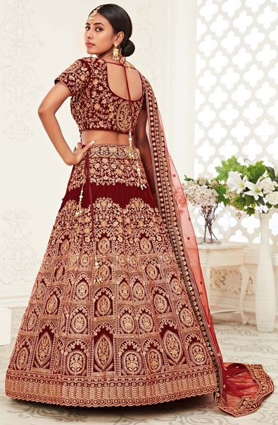 Bridal, Festive, Wedding Red and Maroon color Velvet fabric Lehenga ...