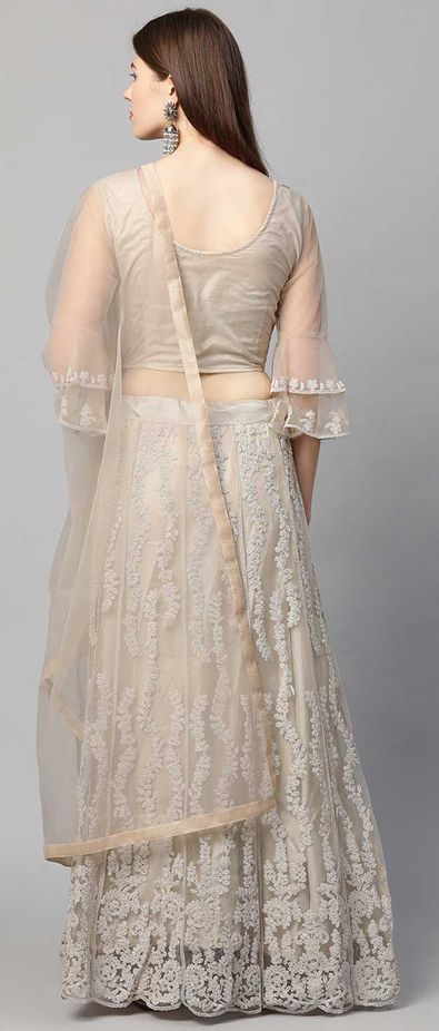 Engagement, Reception White and Off White color Net fabric Lehenga ...