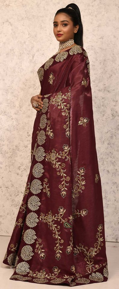 Traditional, Wedding Red and Maroon color Art Silk, Silk fabric Saree ...