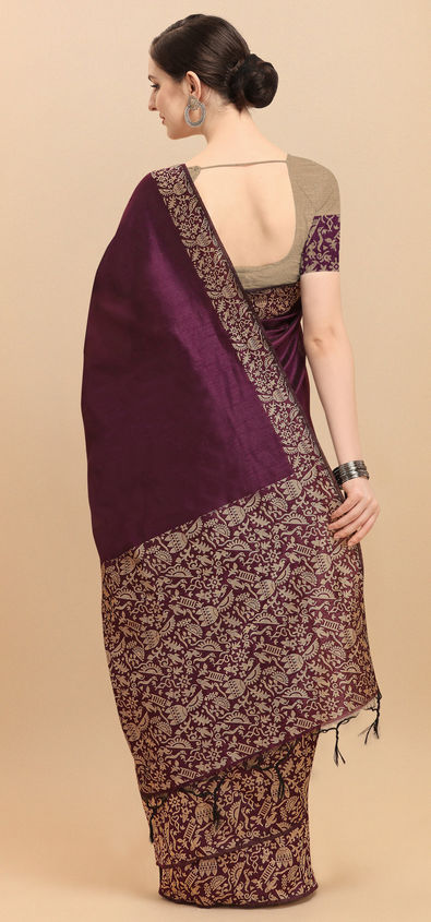 Traditional Purple and Violet color Raw Silk, Silk fabric Saree : 1853993