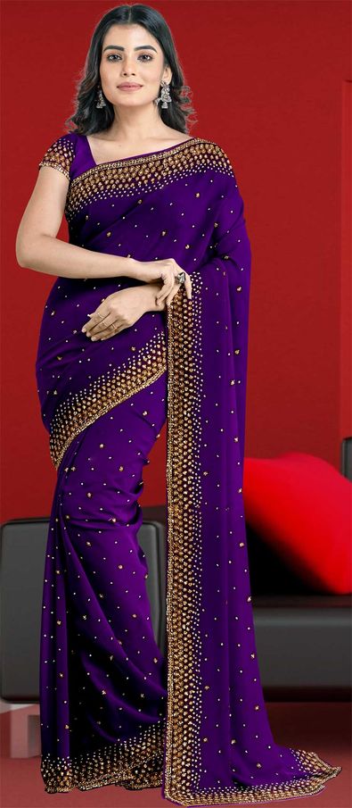 Festive, Reception Purple and Violet color Georgette fabric Saree : 1862799