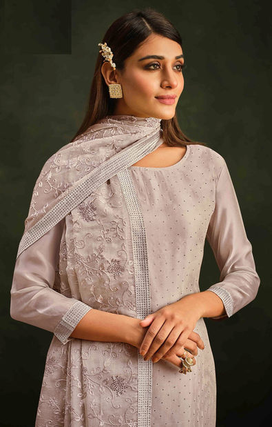 Festive, Party Wear, Reception Purple and Violet color Organza Silk ...