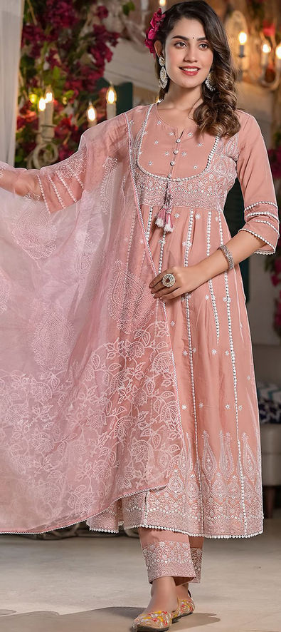 Designer, Festive, Reception Pink and Majenta color Cotton fabric ...