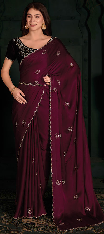 Festive, Reception, Traditional Red and Maroon color Satin Silk fabric Saree : 1940276