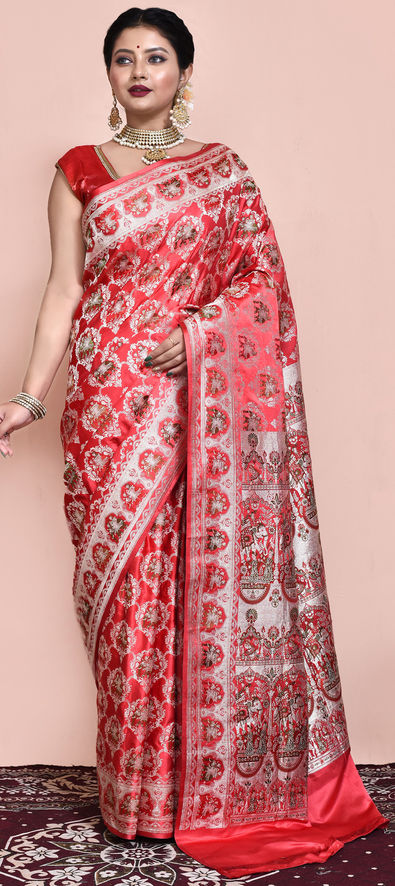 Bridal, Traditional, Wedding Red and Maroon color Silk fabric Saree : 1952200