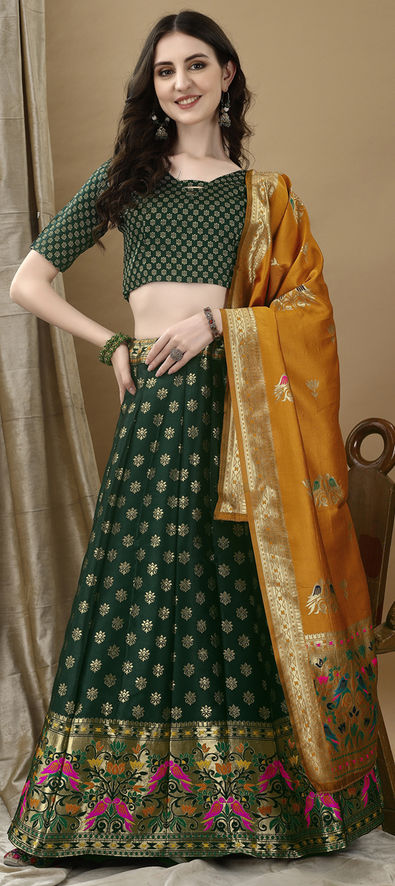 Festive, Party Wear Green color Jacquard fabric Lehenga : 1957946