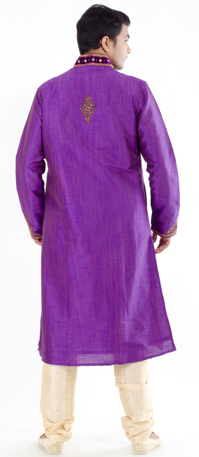 Purple and Violet color Jacquard, Raw Dupion Silk fabric Kurta Pyjamas ...