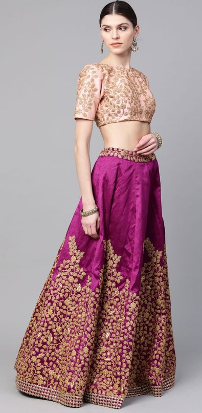 Mehendi Sangeet Pink and Majenta color Raw Silk fabric Lehenga : 1513992