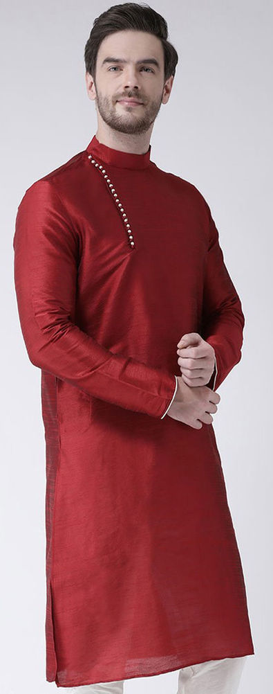 Red and Maroon color Dupion Silk fabric Kurta : 1645371