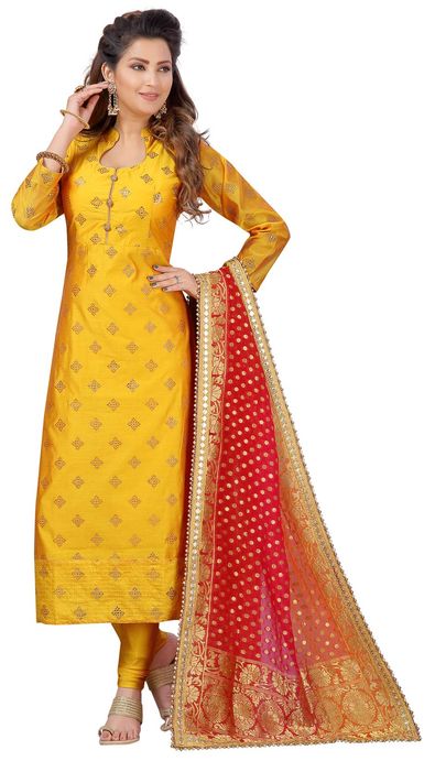 Festive, Mehendi Sangeet Yellow color Chanderi Silk fabric Salwar ...