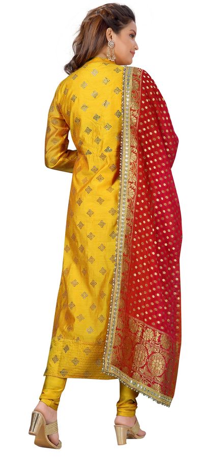 Festive, Mehendi Sangeet Yellow color Chanderi Silk fabric Salwar ...