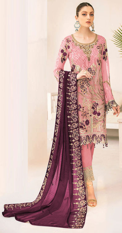 Festive, Reception Pink and Majenta color Faux Georgette fabric Salwar ...
