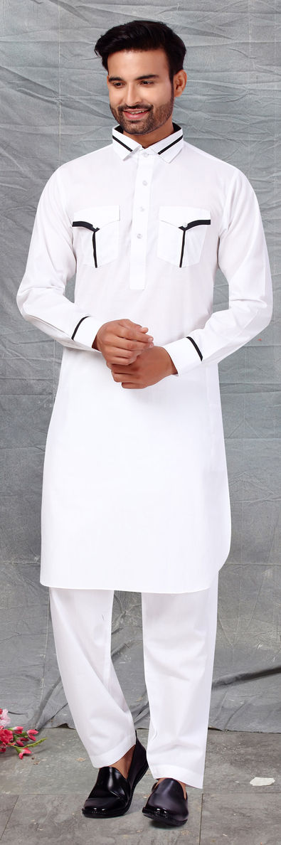 White and Off White color Cotton fabric Pathani Suit : 1757767