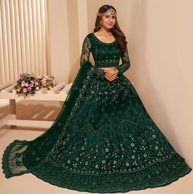 Bridal, Wedding Green color Net fabric Lehenga : 1792123