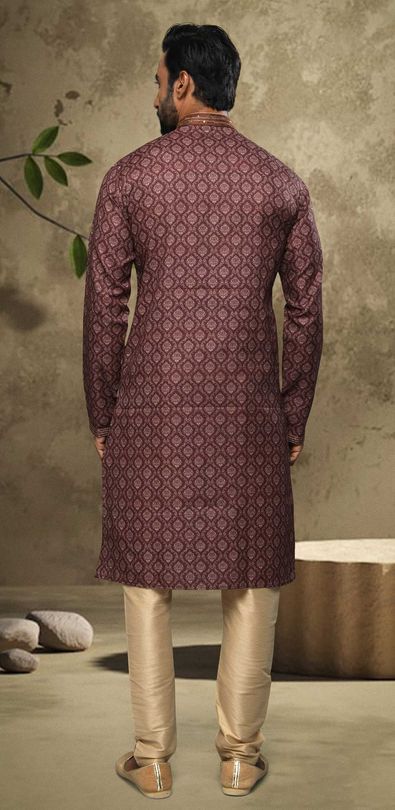 Beige and Brown color Cotton fabric Kurta Pyjamas : 1816884