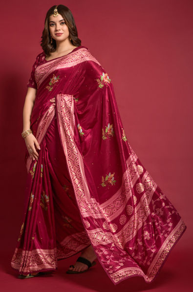 Traditional Red and Maroon color Art Silk, Silk fabric Saree : 1854060
