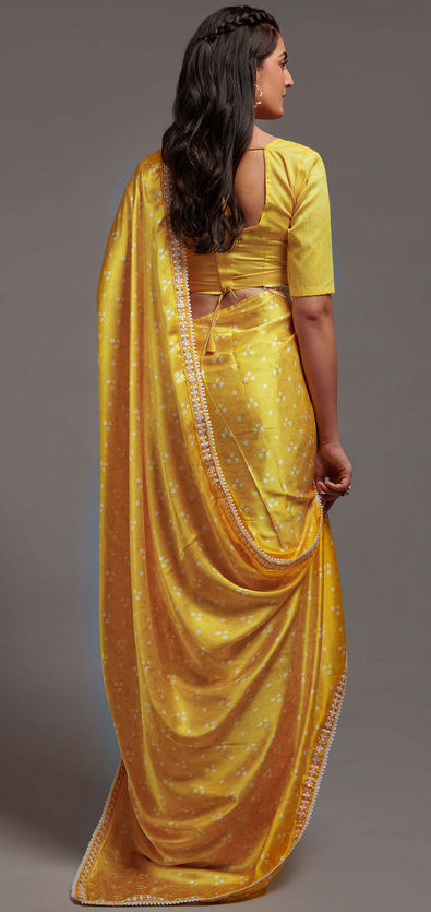 Festive, Traditional Yellow color Satin Silk, Silk fabric Saree : 1884173