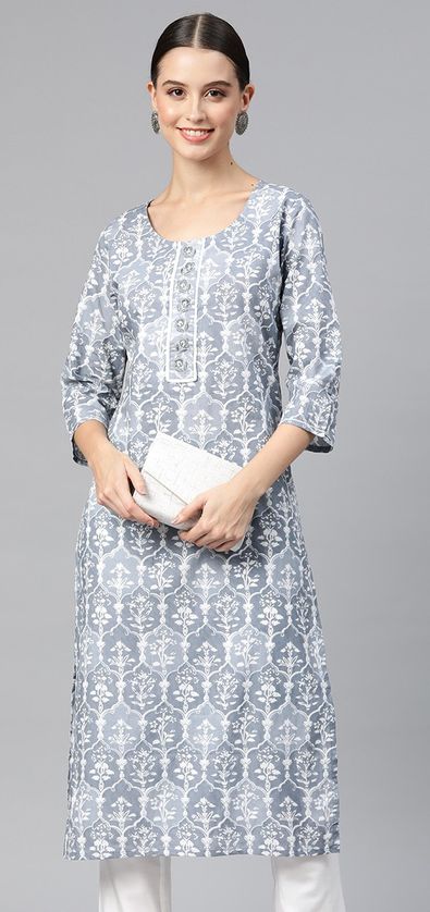 Casual Black and Grey color Cotton fabric Kurti : 1892940