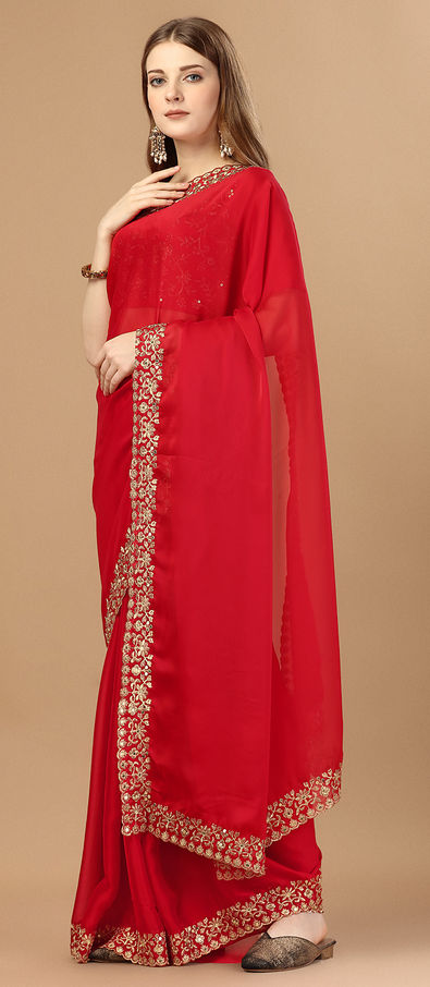 Festive, Party Wear, Reception Red and Maroon color Georgette fabric ...