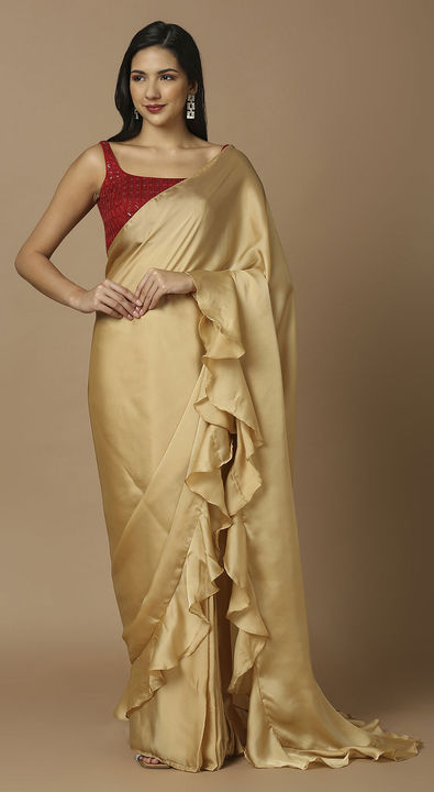 Party Wear, Reception, Traditional Gold color Satin Silk fabric Saree ...