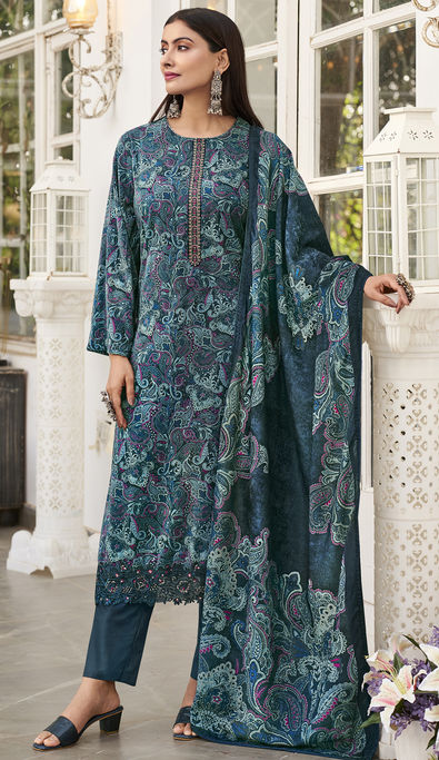 Festive, Party Wear, Reception Blue color Velvet fabric Salwar Kameez ...