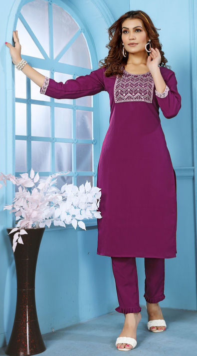 Festive, Party Wear Purple and Violet color Cotton fabric Salwar Kameez : 1916145