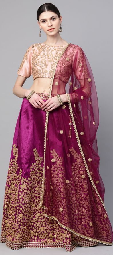 Mehendi Sangeet Pink and Majenta color Raw Silk fabric Lehenga : 1513992