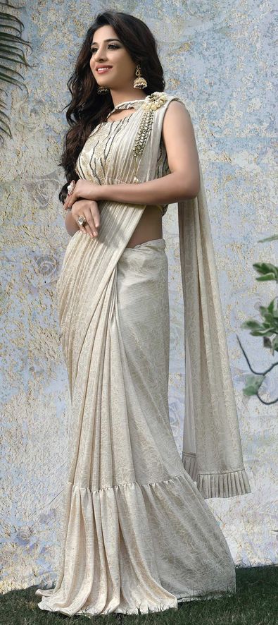 Party Wear, Reception, Wedding White and Off White color Art Silk ...