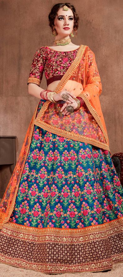 Engagement, Mehendi Sangeet, Reception Blue color Mulberry Silk fabric ...