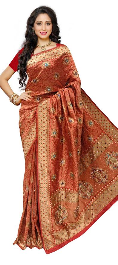 Traditional Red and Maroon color Kanjeevaram Silk, Silk fabric Saree ...