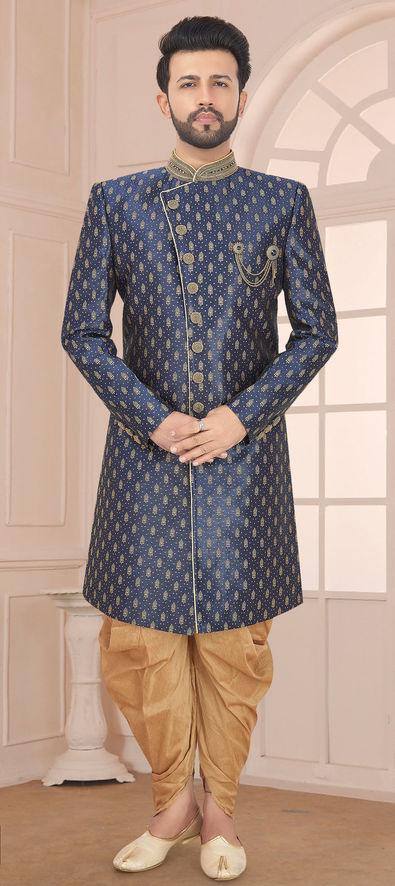Blue color Silk fabric Dhoti Sherwani : 1623675