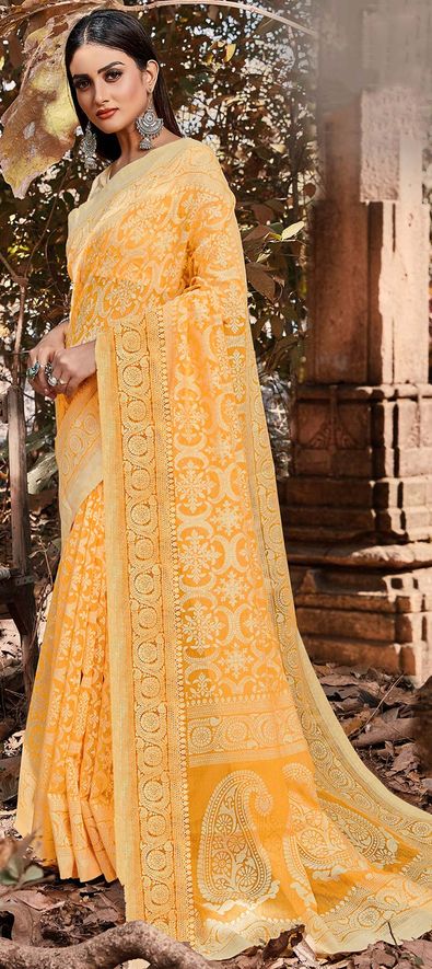 Festive, Traditional Yellow color Cotton fabric Saree : 1640224