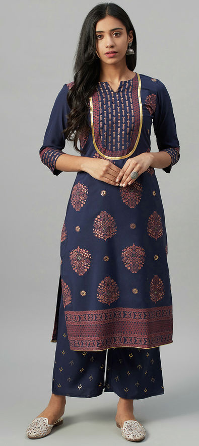 Casual Blue color Crepe Silk fabric Tunic with Bottom : 1797243