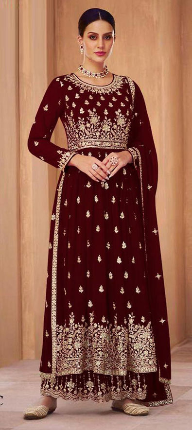 Engagement, Mehendi Sangeet Red and Maroon color Georgette fabric ...
