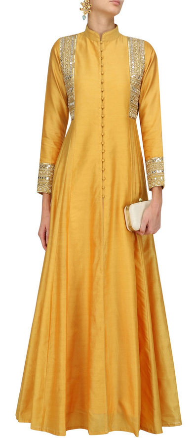 Designer, Party Wear Yellow color Silk fabric Gown : 1880324