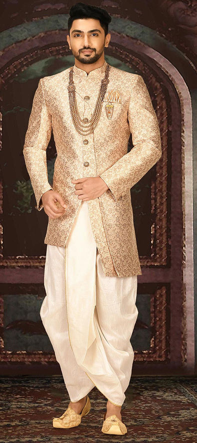 Party Wear Beige and Brown color Jacquard fabric Dhoti Kurta : 1889687
