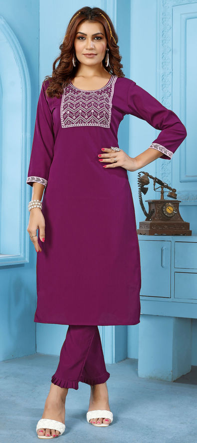 Festive, Party Wear Purple and Violet color Cotton fabric Salwar Kameez : 1916145