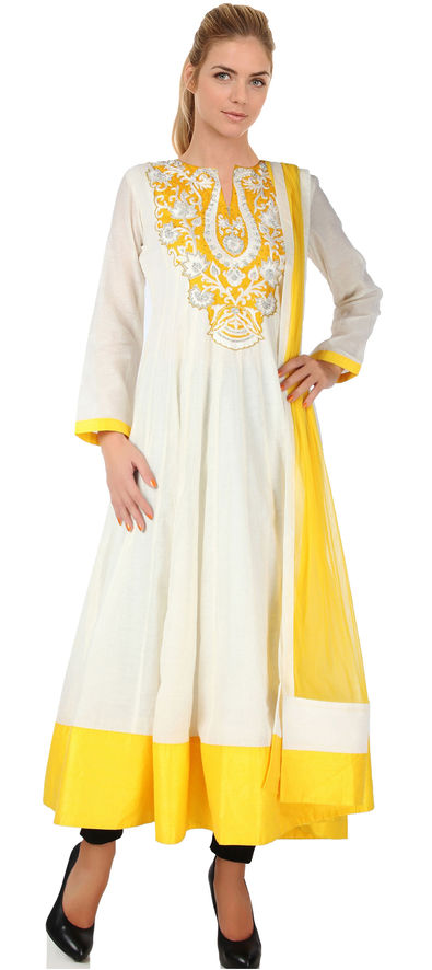 443872: White and Off White color family stitched Anarkali Suits