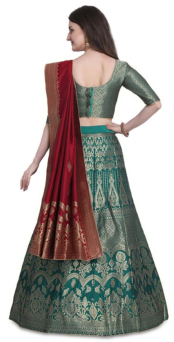 Festive Green color Jacquard fabric Lehenga : 1672179