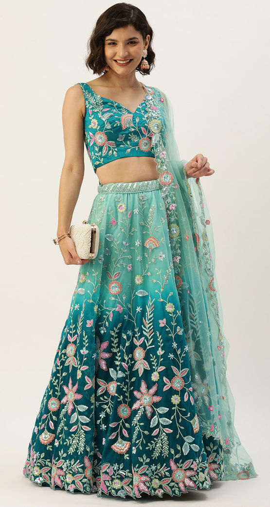 Reception, Wedding Blue color Net fabric Lehenga : 1854496