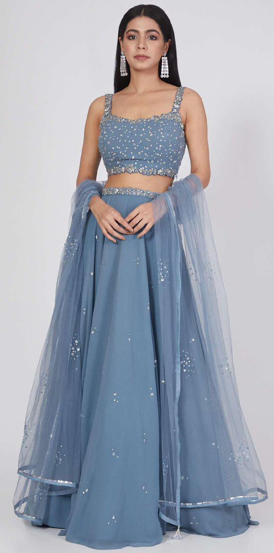 Mehendi Sangeet, Reception, Wedding Blue color Georgette fabric Ready ...