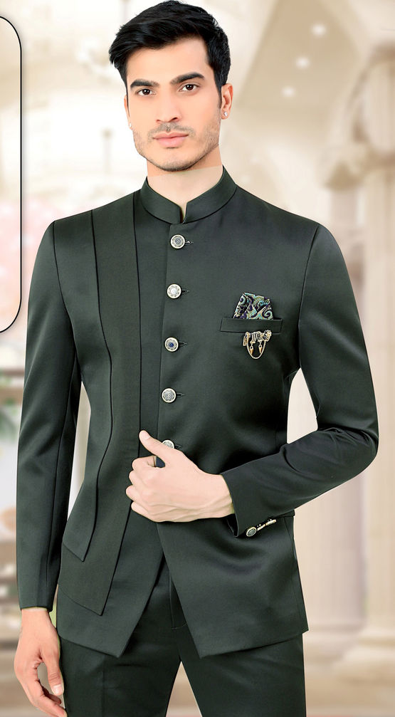 Festive Green color Rayon, Satin Silk fabric Blazer : 1881208