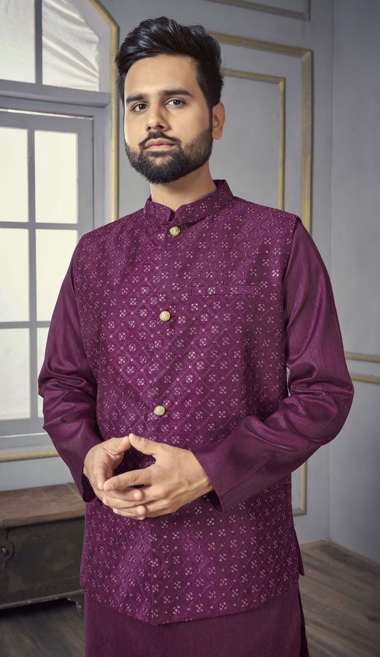 Party Wear Purple and Violet color Art Silk fabric Kurta Pyjama with ...