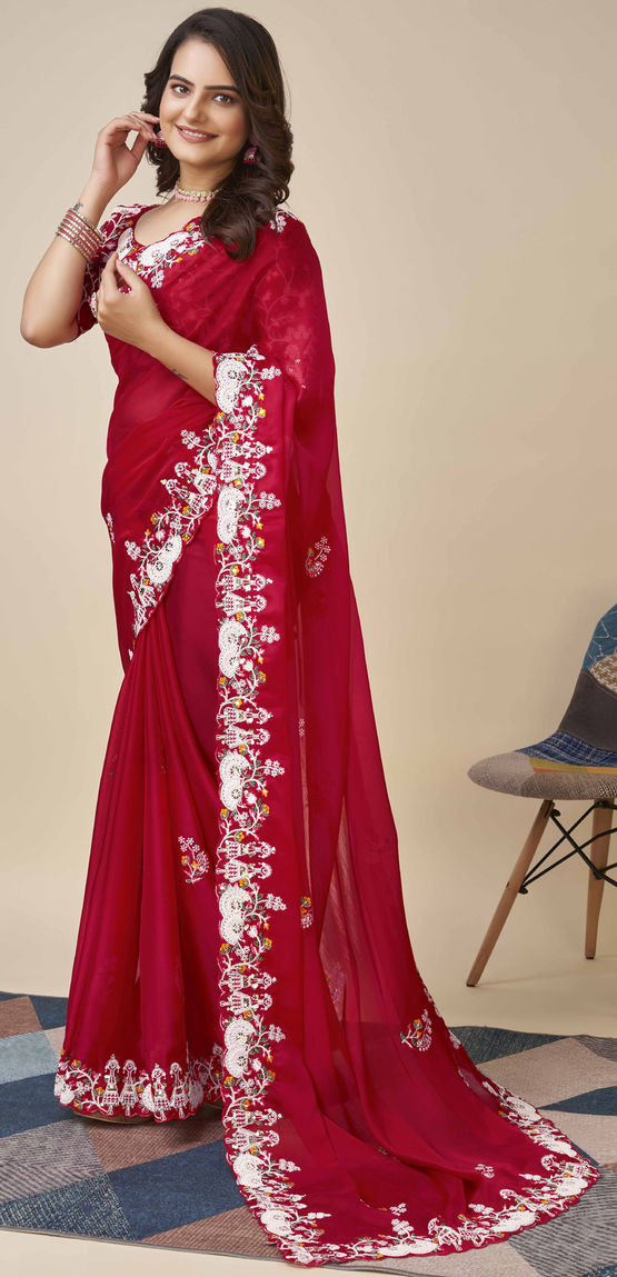 Festive, Party Wear Red and Maroon color Georgette fabric Saree : 1901722