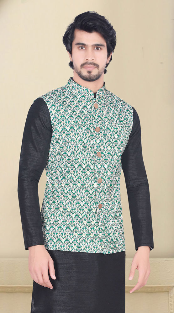 Party Wear Blue color Jacquard fabric Nehru Jacket : 1909316