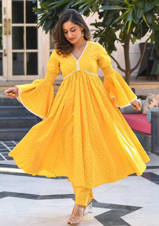 Festive, Party Wear, Reception Yellow color Cotton fabric Salwar Kameez ...